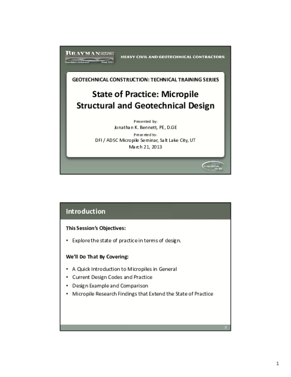 (PDF) State of Practice: Micropile Structural and Geotechnical Design