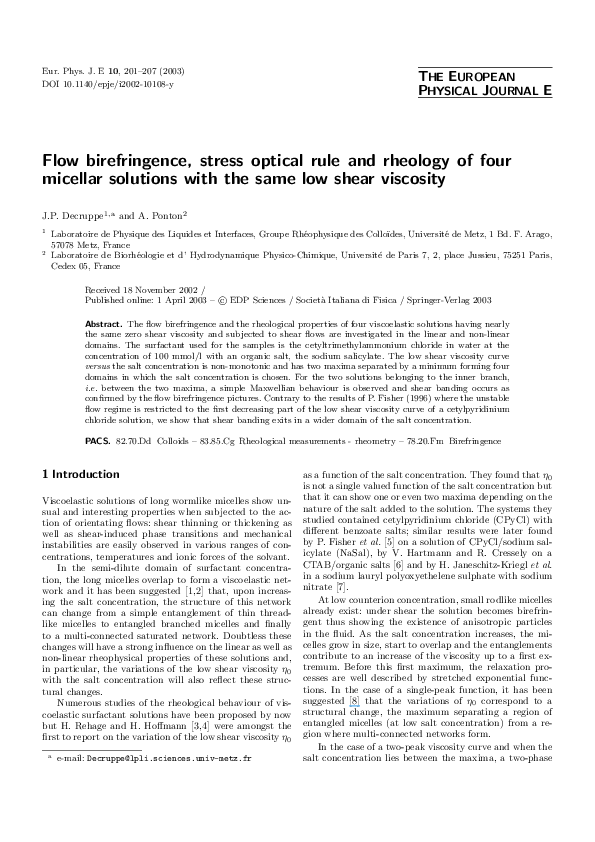(PDF) Flow birefringence, stress optical rule and rheology of four ...