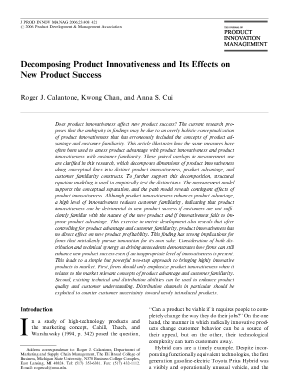 (PDF) Decomposing Product Innovativeness and Its Effects on New Product ...