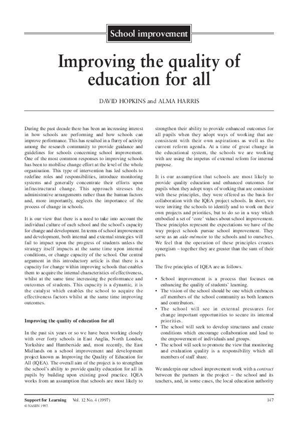 (PDF) Improving the Quality of Education for All