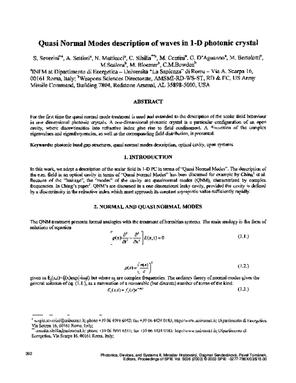 (PDF) Quasi-normal modes description of waves in 1-D photonic crystal