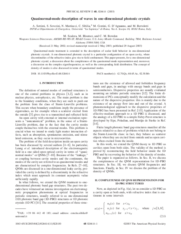 (PDF) Quasinormal-mode description of waves in one-dimensional photonic crystals
