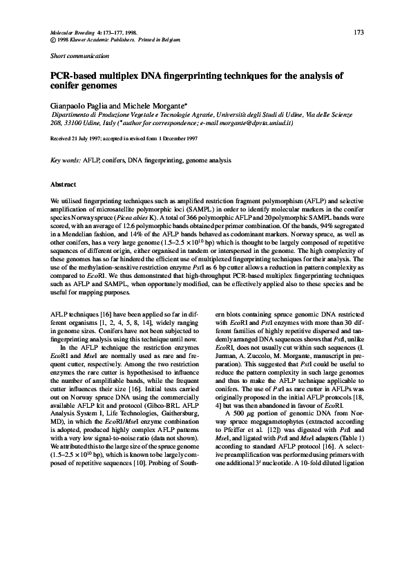(PDF) Pcr-based multiplex DNA fingerprinting techniques for the ...