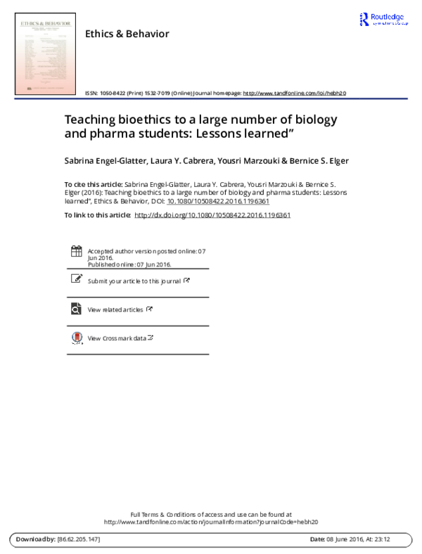 (PDF) Ethics & Behavior Teaching bioethics to a large number of biology ...