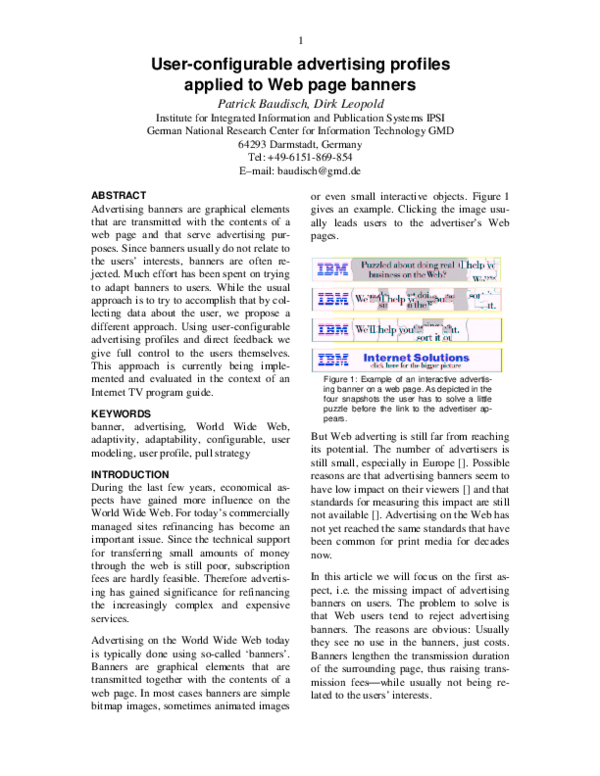 (PDF) User-configurable advertising profiles applied to Web page banners