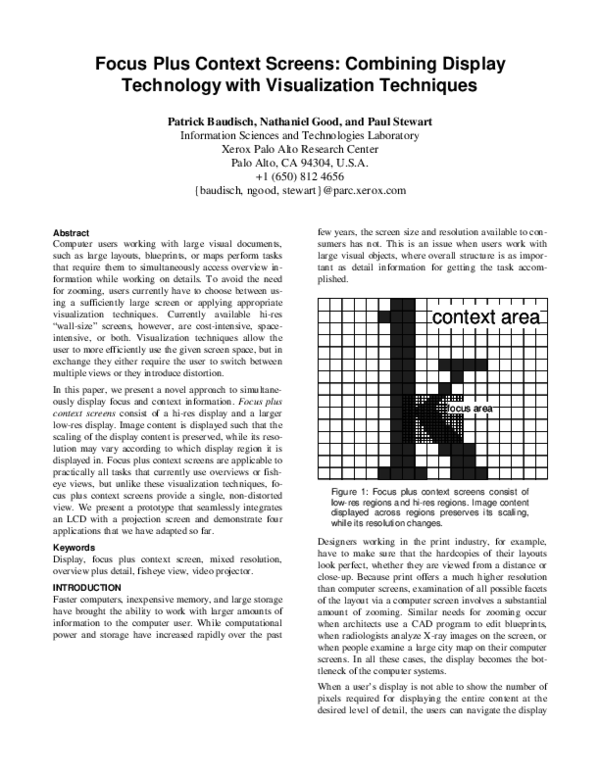 (PDF) Focus plus context screens: combining display technology with visualization techniques