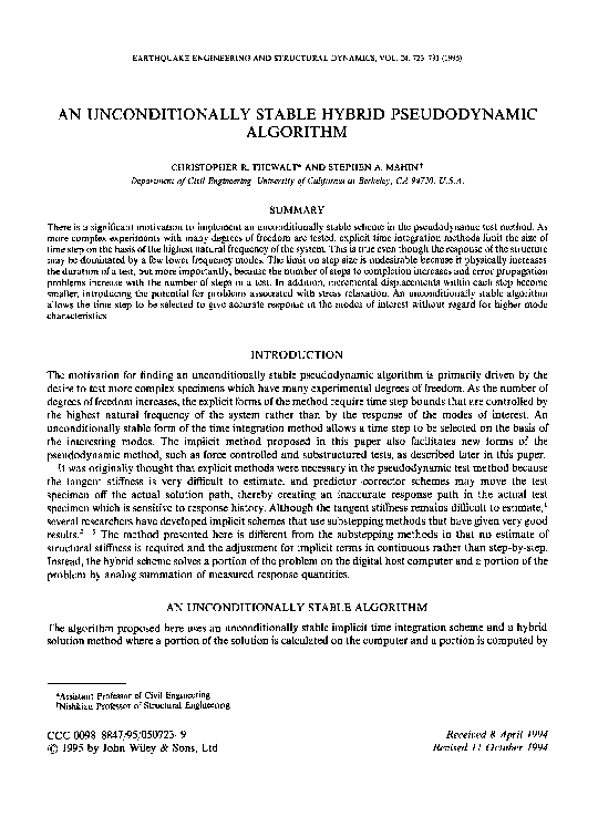 (PDF) An unconditionally stable hybrid pseudodynamic algorithm