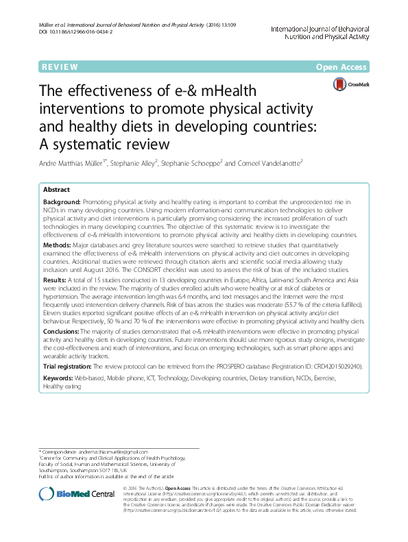 (PDF) The effectiveness of e-& mHealth interventions to promote physical activity and healthy ...