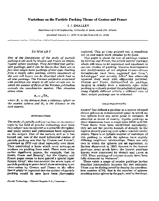 (PDF) Variations on the particle packing theme of Graton and Fraser