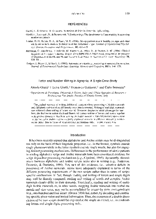 (PDF) Letter and number writing in agraphia: A single-case study