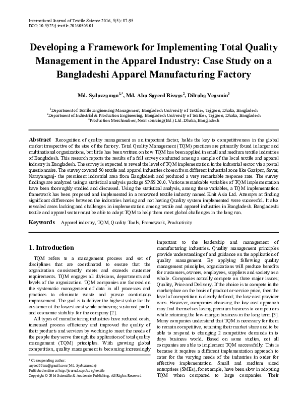 (PDF) Developing a Framework for Implementing Total Quality Management ...