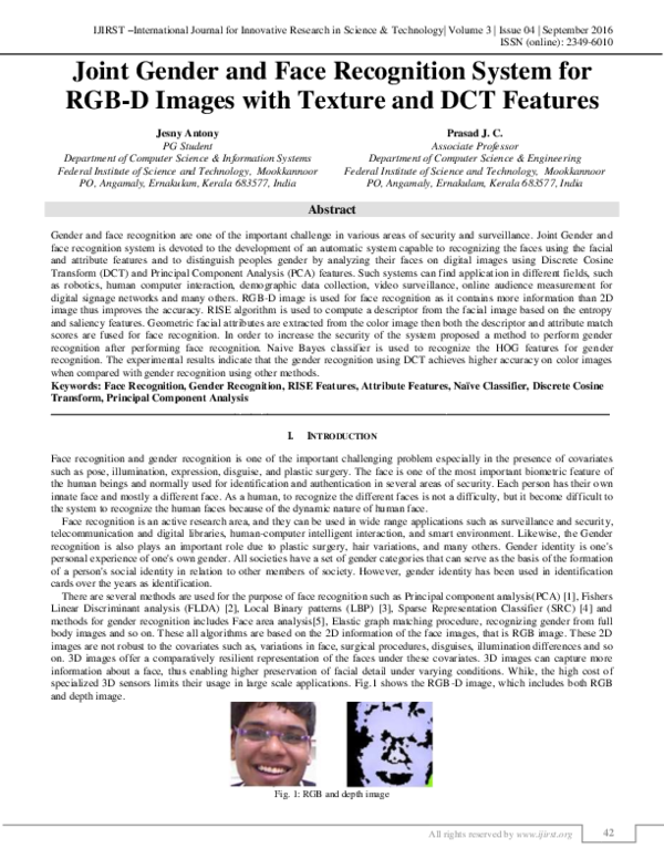 (PDF) Joint Gender and Face Recognition System for RGB-D Images with Texture and DCT Features