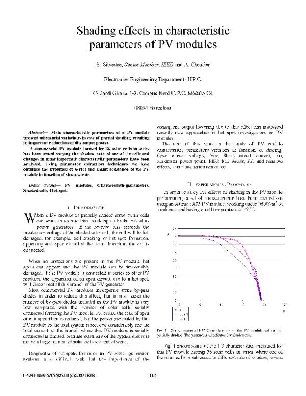 (PDF) Shading effects in characteristic parameters of PV modules