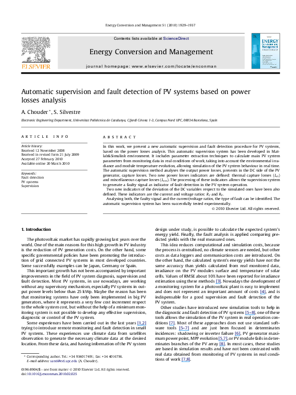 Pdf Automatic Supervision And Fault Detection Of Pv Systems Based On