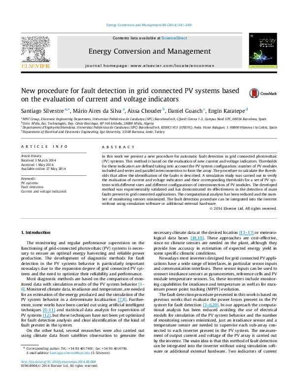 Pdf New Procedure For Fault Detection In Grid Connected Pv Systems Based On The Evaluation Of