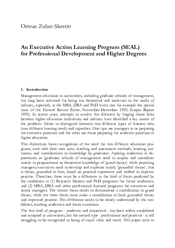 (PDF) An Executive Action Learning Program (SEAL) for Professional ...