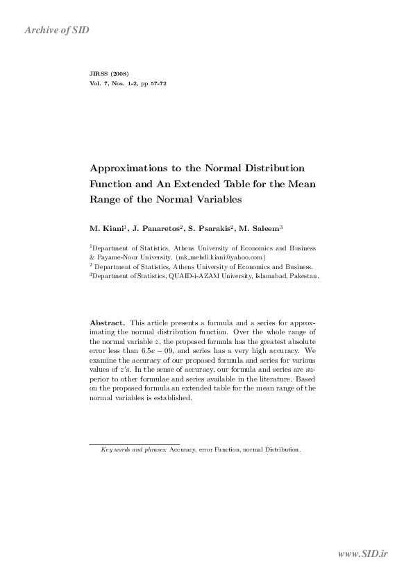 Pdf Approximation To The Cdf Of Standard Normal Distribution Ramu