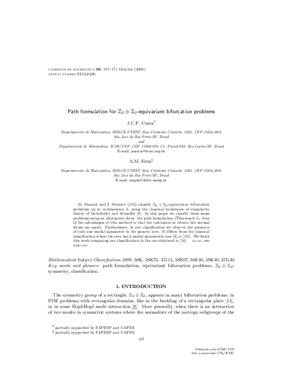 Pdf Path Formulation For Z 2 ⊕ Z 2 Equivariant Bifurcation Problems