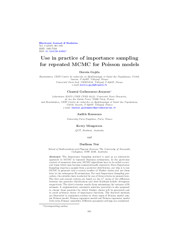 (PDF) Use in practice of importance sampling for repeated MCMC for Poisson models