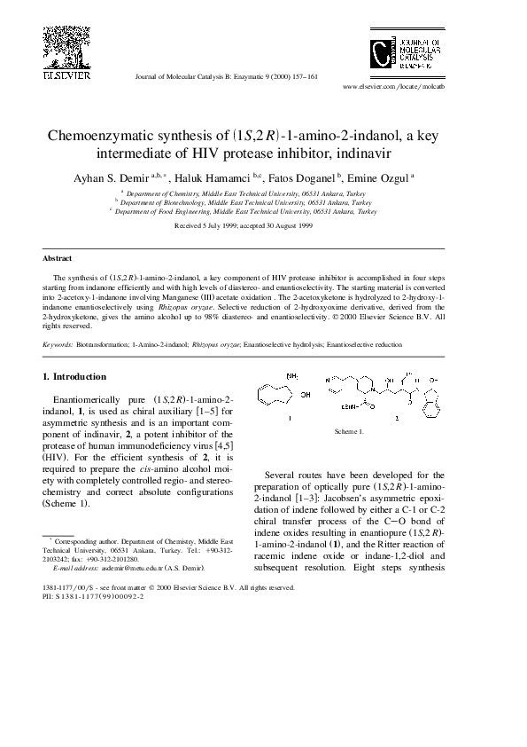(PDF) Chemoenzymatic synthesis of (1 S,2 R)-1-amino-2-indanol, a key ...