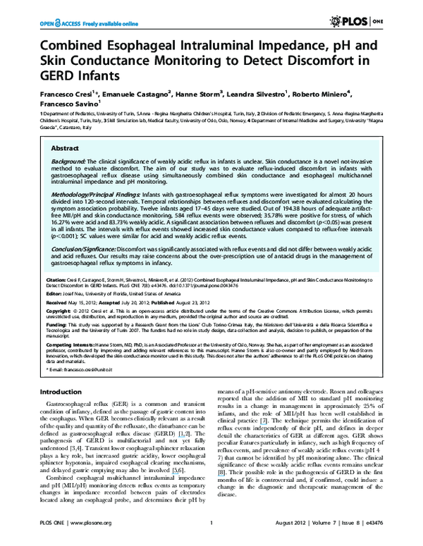 (PDF) Combined esophageal intraluminal impedance, pH and skin ...