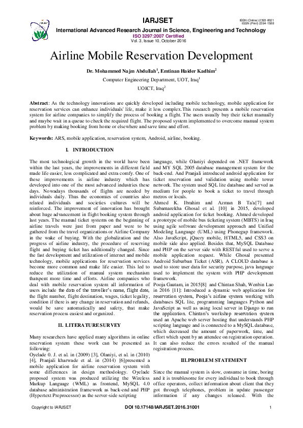 (PDF) Airline Mobile Reservation Development