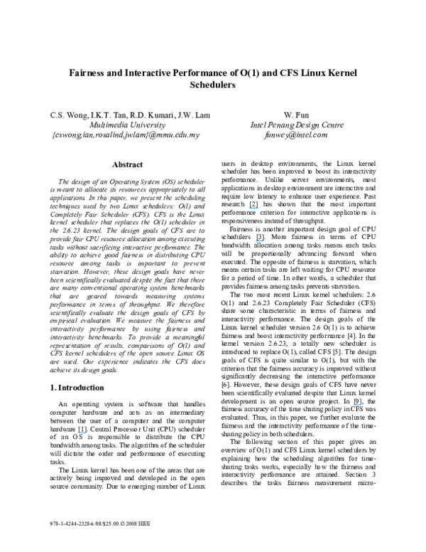 Pdf Fairness And Interactive Performance Of O 1 And Cfs Linux Kernel Schedulers