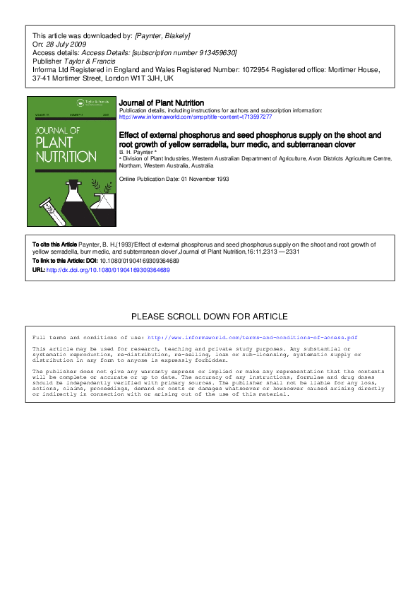 (PDF) Effect of external phosphorus and seed phosphorus supply on the ...