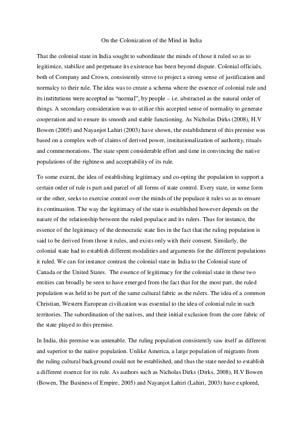 (PDF) On the Colonization of the Mind in India