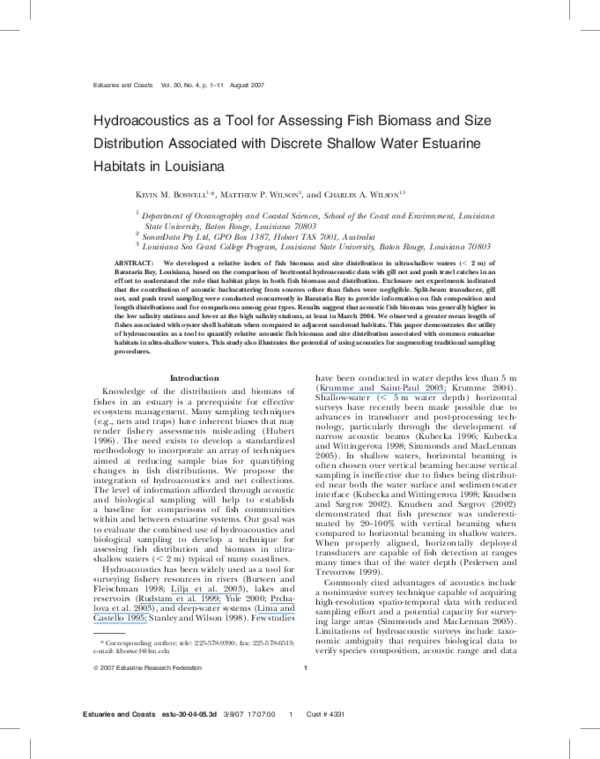 (PDF) Hydroacoustics as a tool for assessing fish biomass and size ...