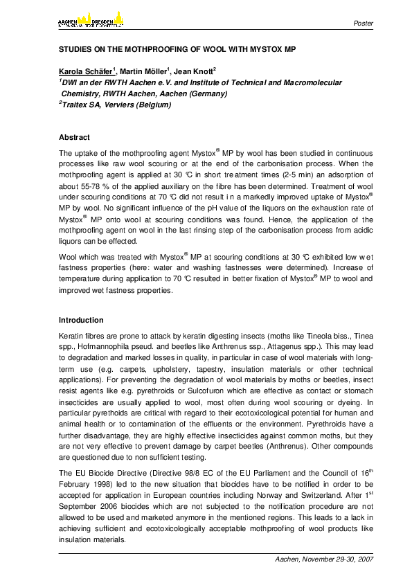 (PDF) Studies on the Mothproofing of Wool with Mystox MP