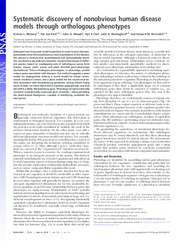 (PDF) Systematic discovery of nonobvious human disease models through ...