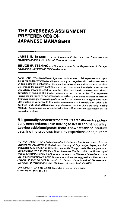 (PDF) The Overseas Assignment Preferences of Japanese Managers | Bruce ...