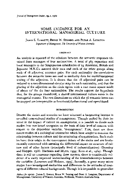 (PDF) Some Evidence for an International Managerial Culture