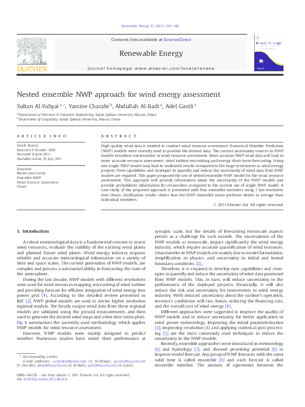 (PDF) Nested ensemble NWP approach for wind energy assessment