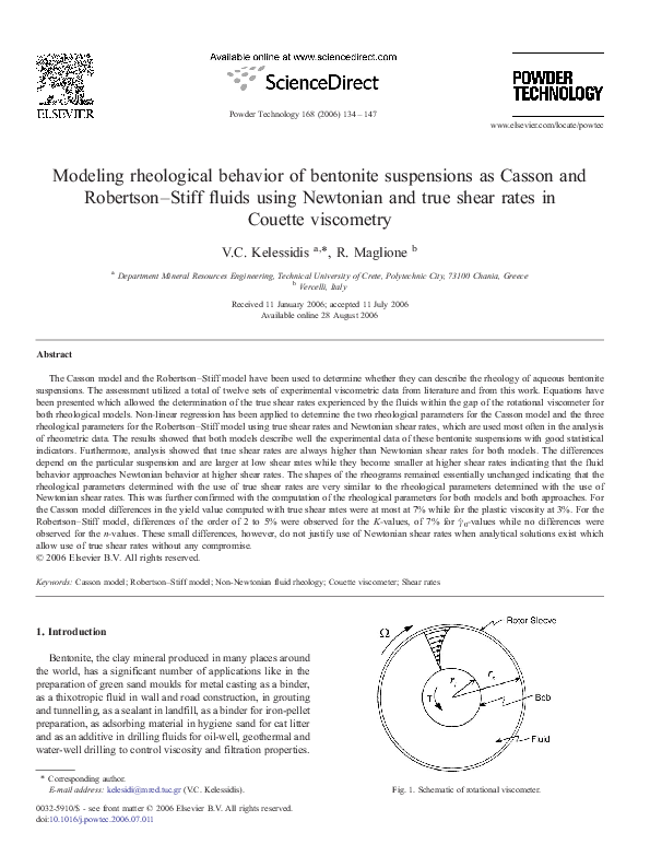 (PDF) Modeling rheological behavior of bentonite suspensions as Casson ...