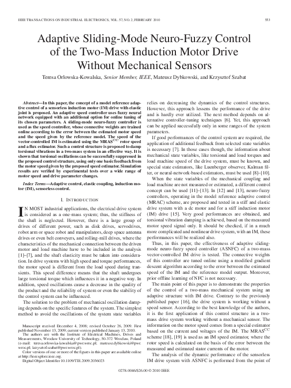 (PDF) Adaptive Sliding-Mode Neuro-Fuzzy Control of the Two-Mass Induction Motor Drive Without ...