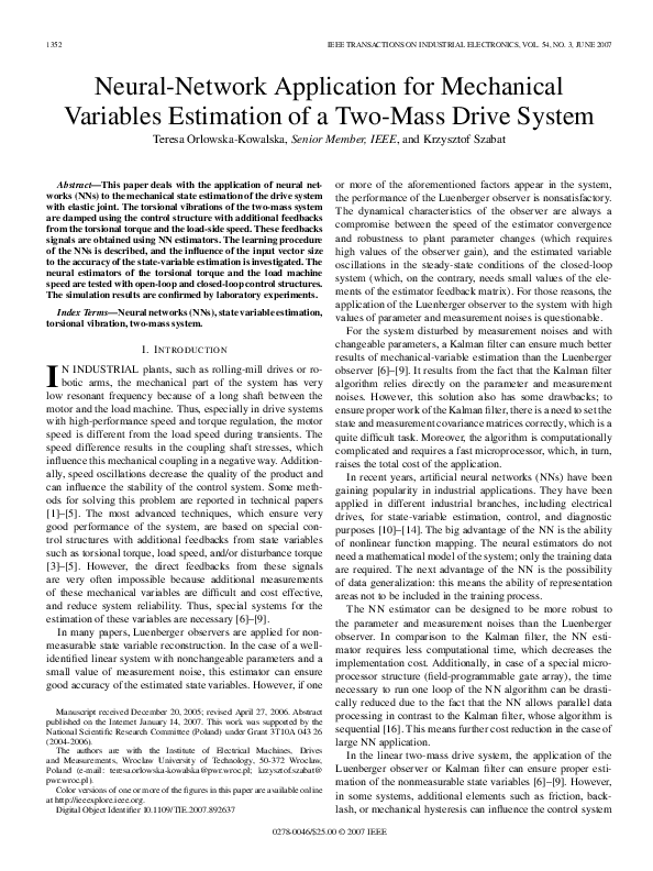 (PDF) Neural-Network Application for Mechanical Variables Estimation of a Two-Mass Drive System