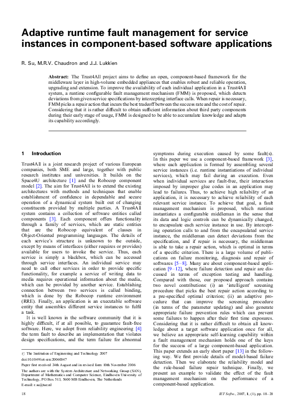 (PDF) Adaptive runtime fault management for service instances in component-based software ...
