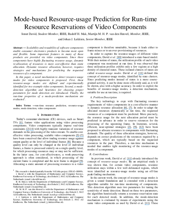 (PDF) Mode-based resource-usage prediction for runtime resource reservations of video components