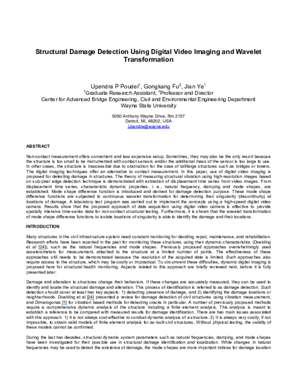 (PDF) Structural damage detection using digital video imaging technique ...