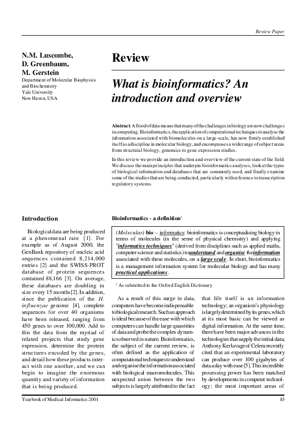 (PDF) Review What is bioinformatics? An introduction and overview