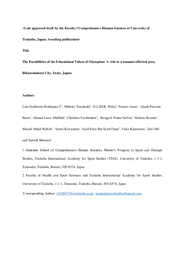(PDF) The Possibilities of the Educational Values of Olympism: A visit ...