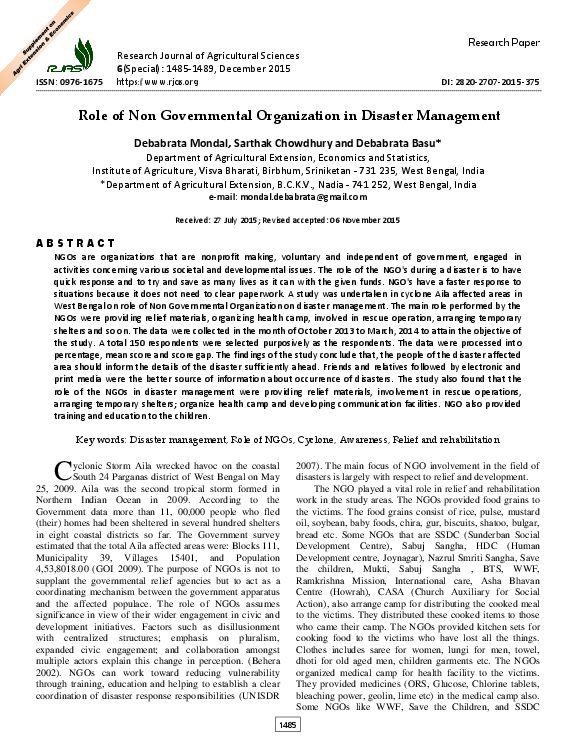 (PDF) Role of Non Governmental Organization in Disaster Management