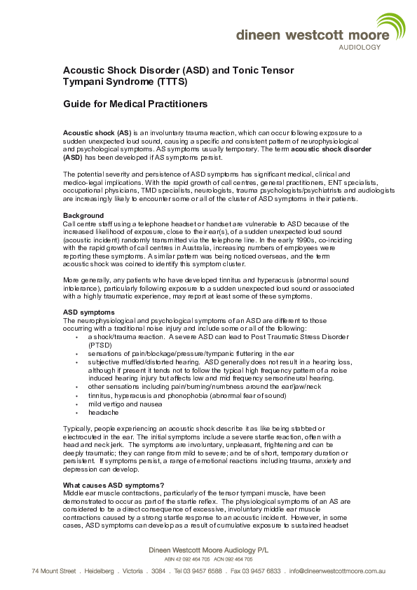 (PDF) Acoustic Shock Disorder (ASD) and Tonic Tensor Tympani Syndrome ...