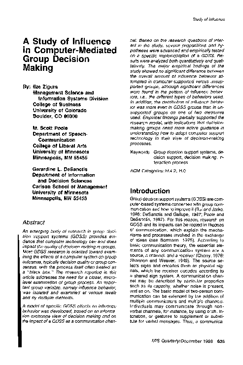 (PDF) A Study of Influence in Computer-Mediated Group Decision Making