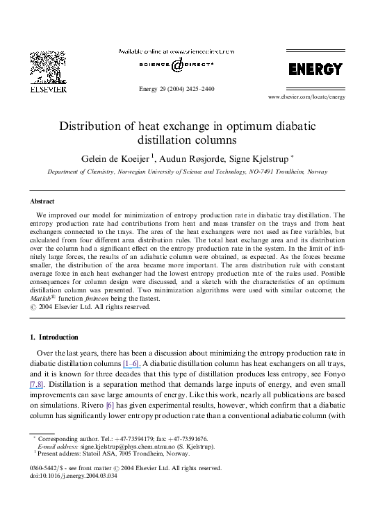(PDF) Distribution of heat exchange in optimum diabatic distillation ...