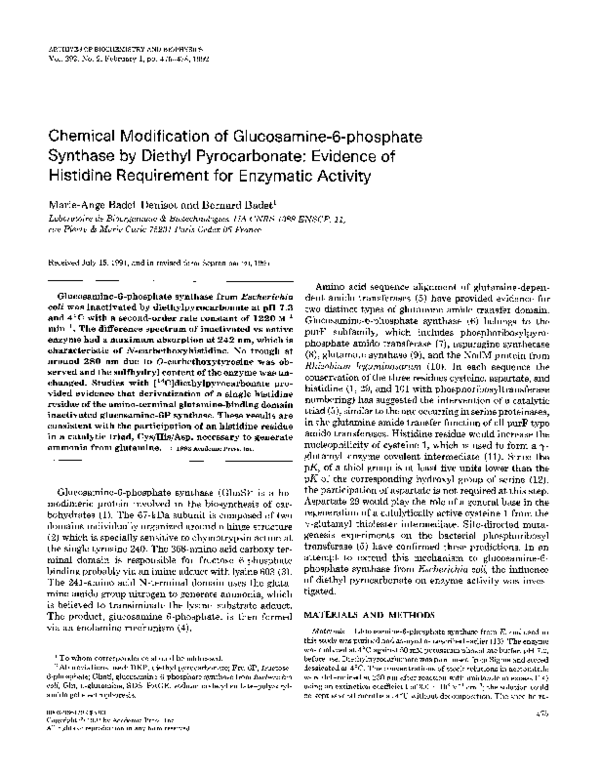 (PDF) Chemical modification of glucosamine-6-phosphate synthase by ...