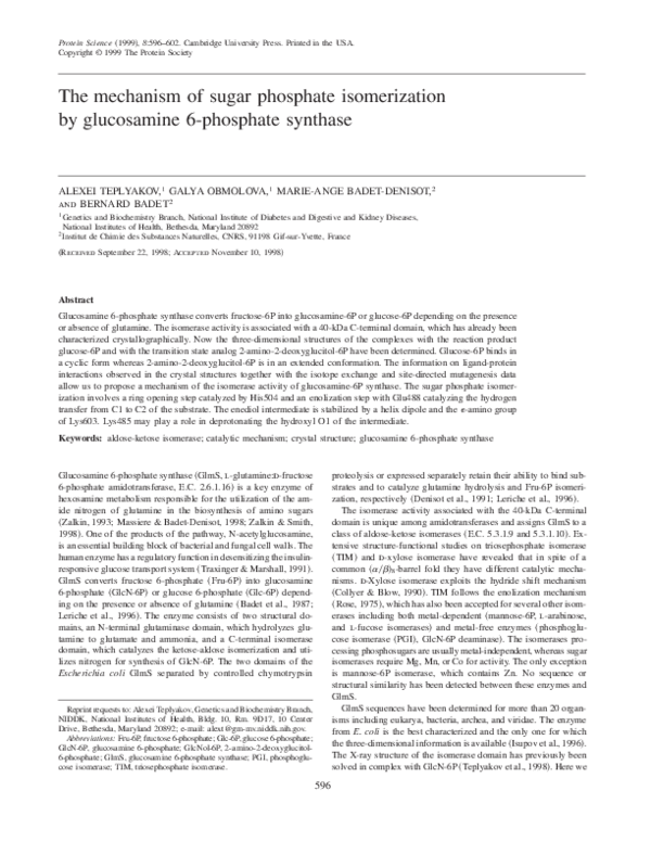 (PDF) The mechanism of sugar phosphate isomerization by glucosamine 6 ...