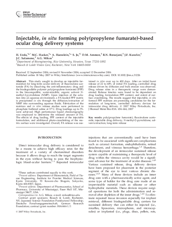 (PDF) Injectable,in situ forming poly(propylene fumarate)-based ocular ...